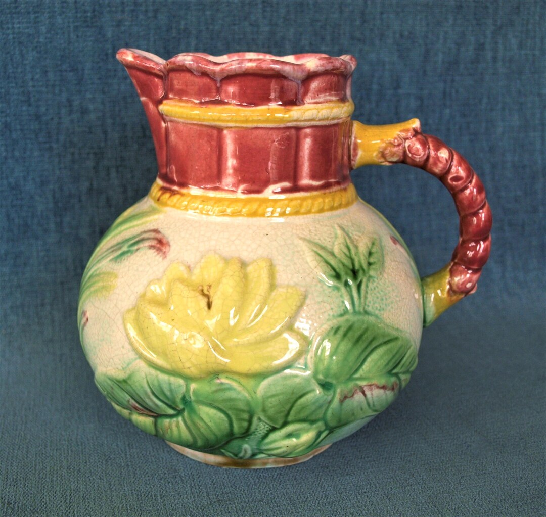 Antique Barbotine Gorgeous Samuel Lear Art Nouveau Majolica Lotus Pond ...