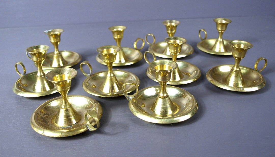 Vintage Brass Candlestick Holders, 4" - Set of Small Portable Handheld ...