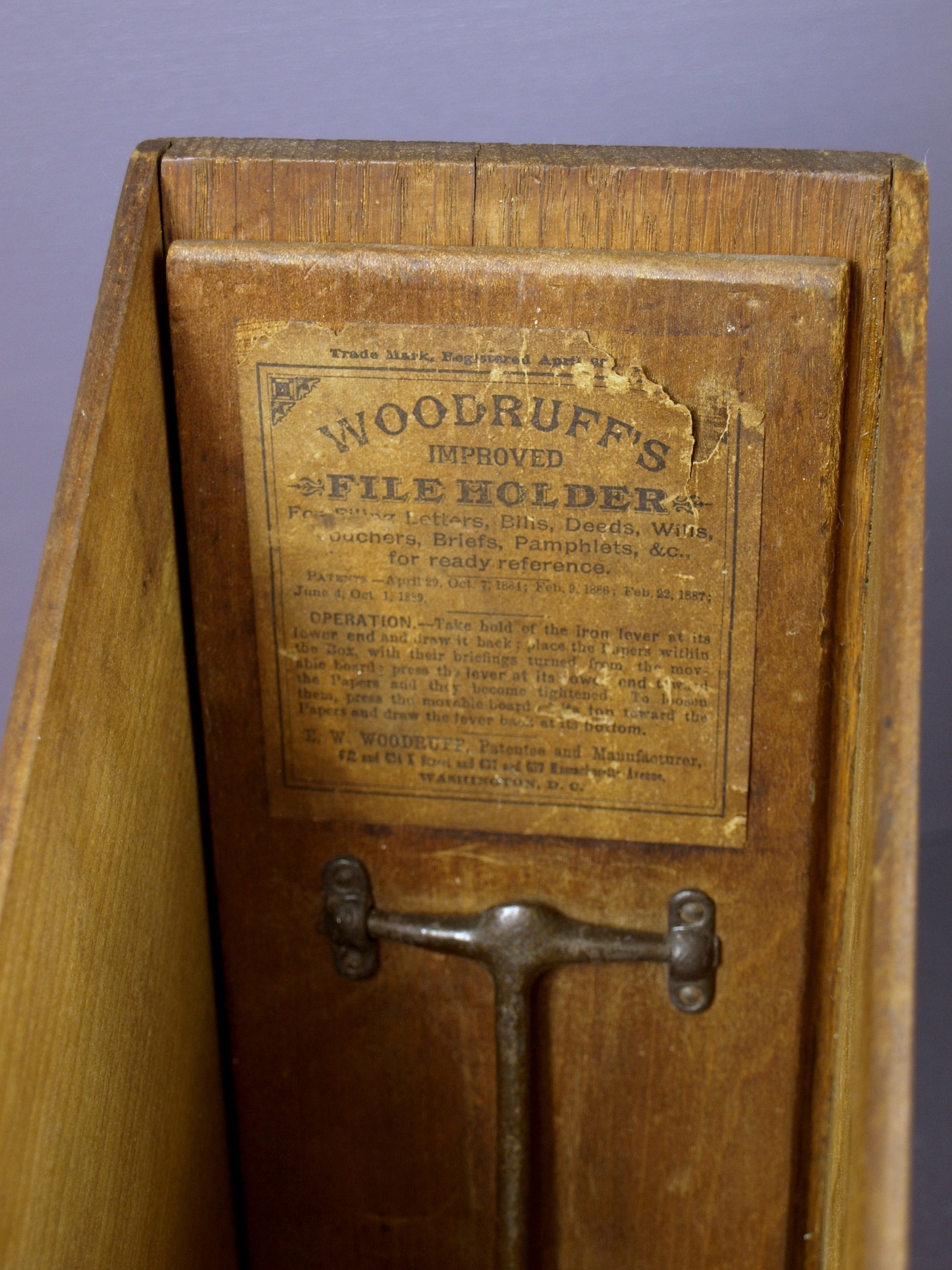 Rare Antique E.W. Woodruff's Improved File Holder Patent Oct. 1, 1889 ...