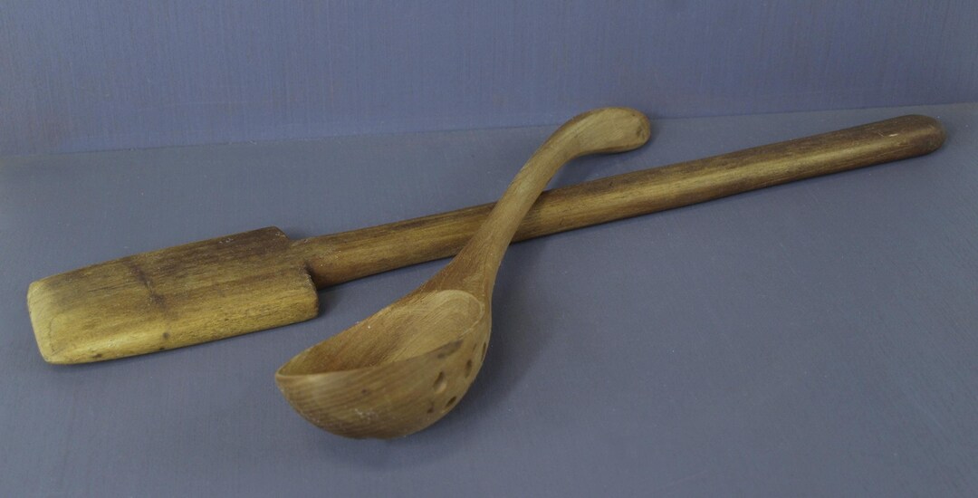 Vintage X Large Primitive Wooden Cooking Utensils Hand Carved Wood ...