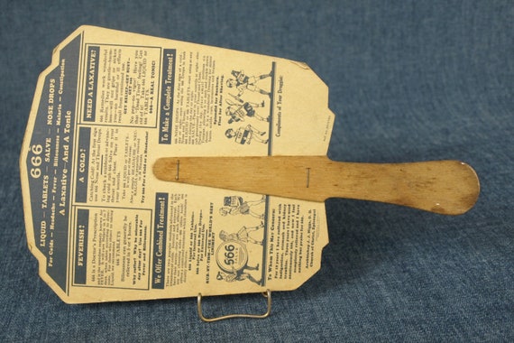 Antique Advertisement Paper Hand Fan with 666 Quartet… - Gem