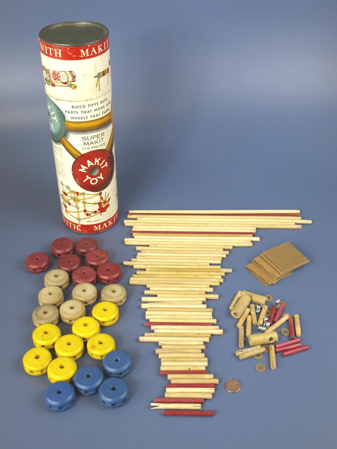 Vintage Super Makit Toy With Canister - Construction Building Set W 112 ...