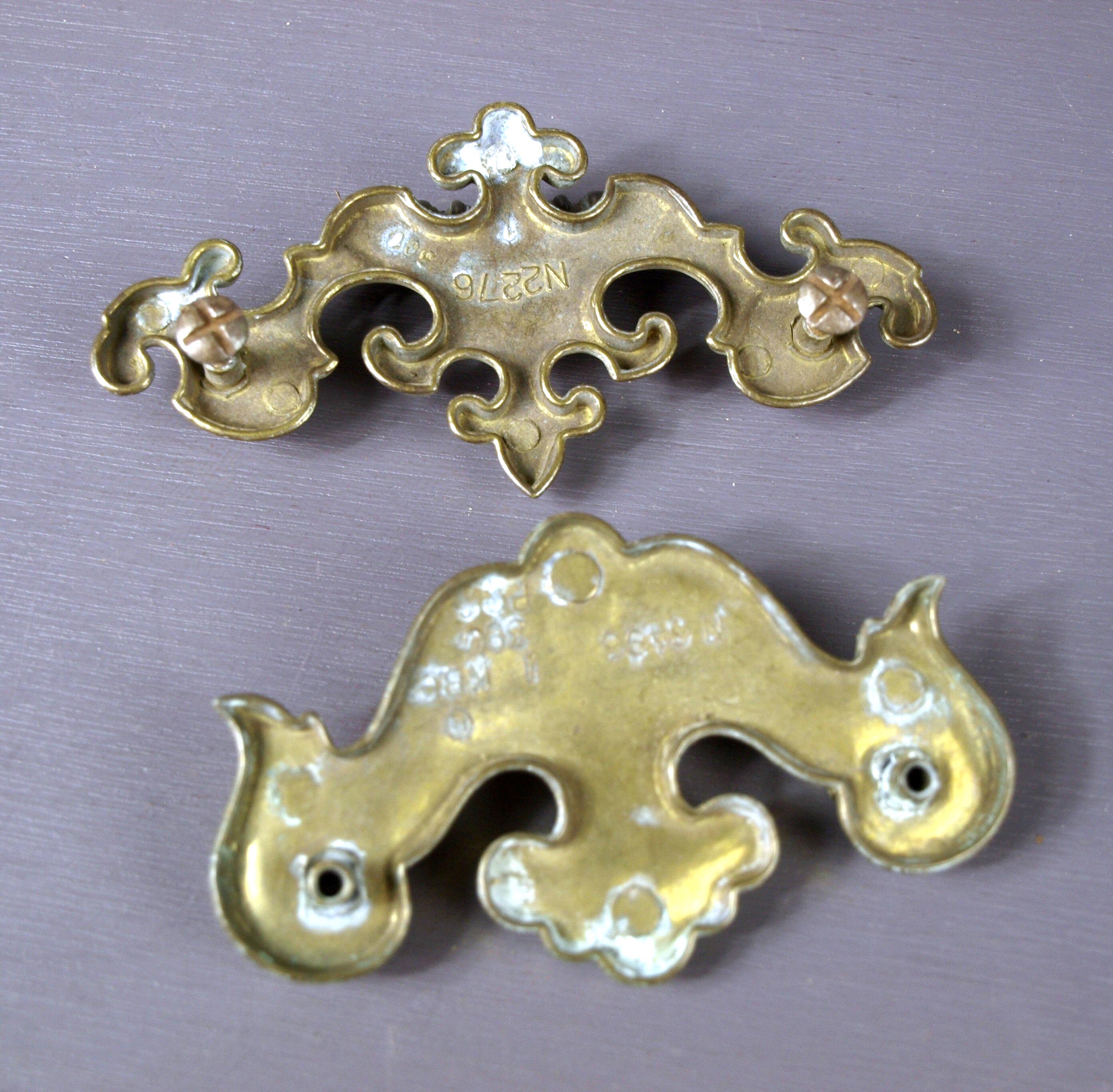 Vintage Heavy Brass Chippendale Style Drawer Pulls - 2 Non-matching ...