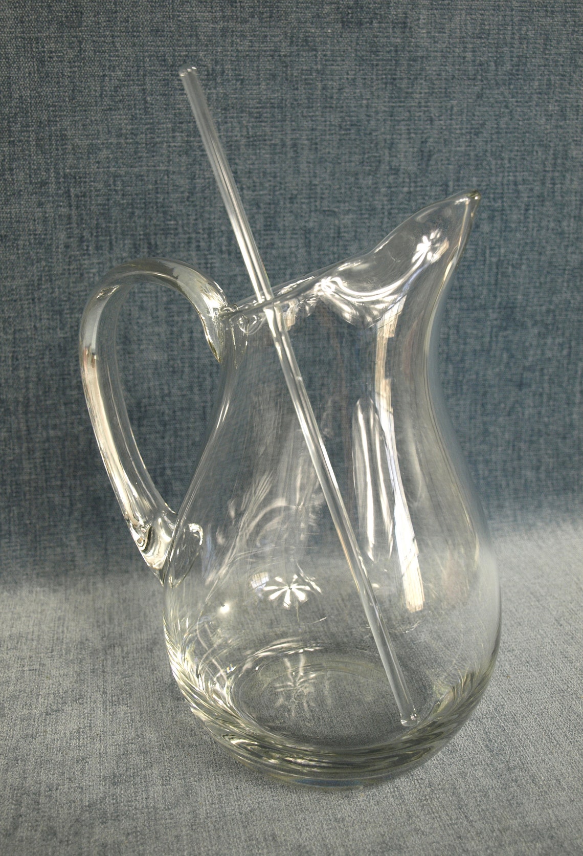 Vintage Clear Glass Pitcher With Glass Stirrer High Spout Ice - Etsy