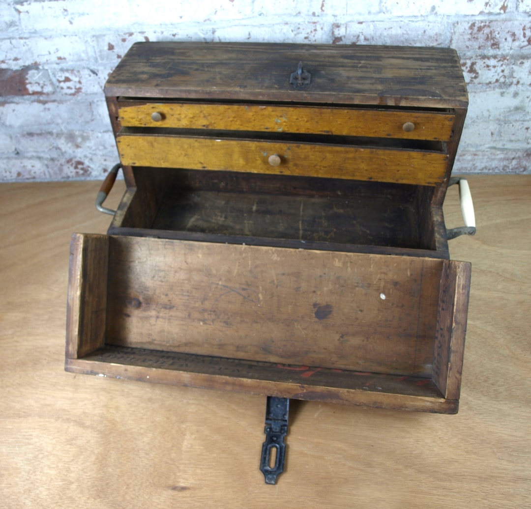 Large Antique Hand Made Carpenter's Tool Box Machinist Chest Built From ...