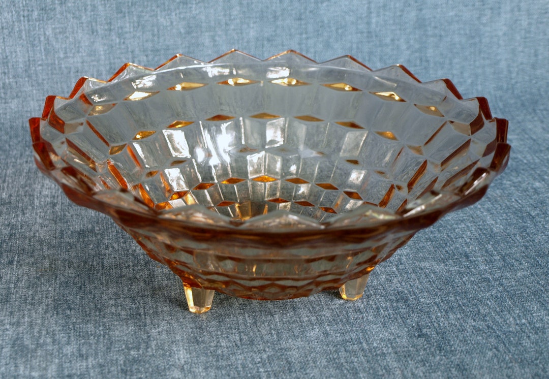 Vintage Jeannette Pink Depression Glass Geometric Cube Cubist Pattern ...