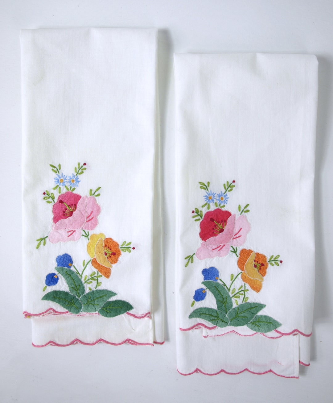 Vintage Decorative Tea Towels W/ Fabric Applique & Crewel Embroidery ...
