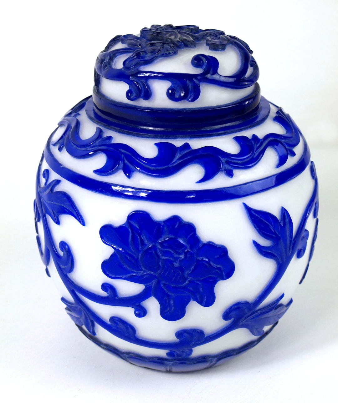 Antique Qing Dynasty Peking Cobalt & White Glass Ginger Jar, Circa 1910 ...