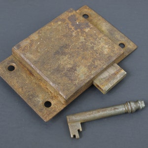 Antique Cast Iron Cabinet Lock WITH Key, Circa 1887 Flush Mount, Non ...