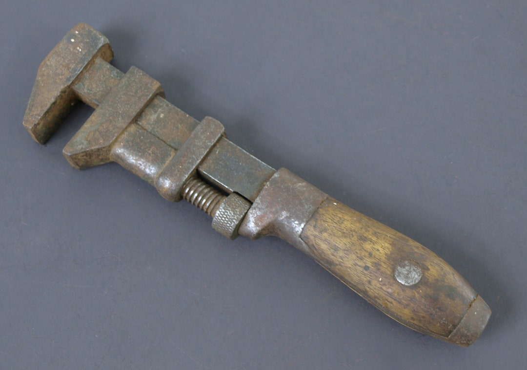 Vintage 8" Adjustable Pipe Wrench W/ Wooden Handle, Circa 1940's ...