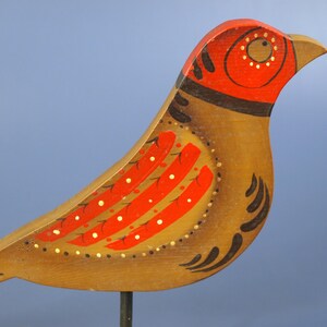 Folk Art Bird Sculpture Hand Painted Cut Out Rustic Design on Wood ...