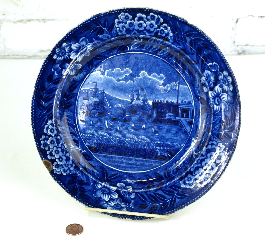 Antique 1820's Staffordshire Clews Flow Blue Transfer Ware Plate ...