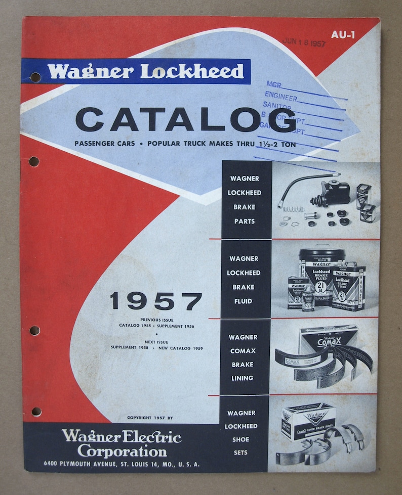 Vintage 1957 Wagner Lockheed Auto Parts Catalog & 1957 AEA - Etsy