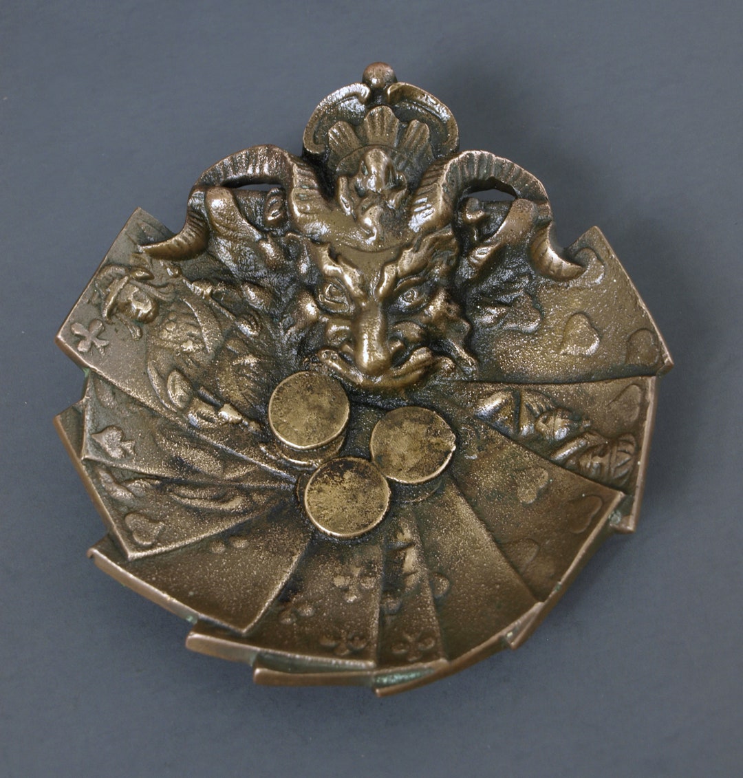 Vintage Solid Bronze Demon / Devil Face and Gambling Theme Ashtray ...