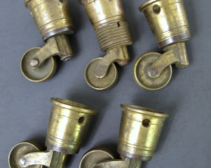 Antique Victorian Deep Socket Brass Casters, Set of 5 - Brass Casters W ...