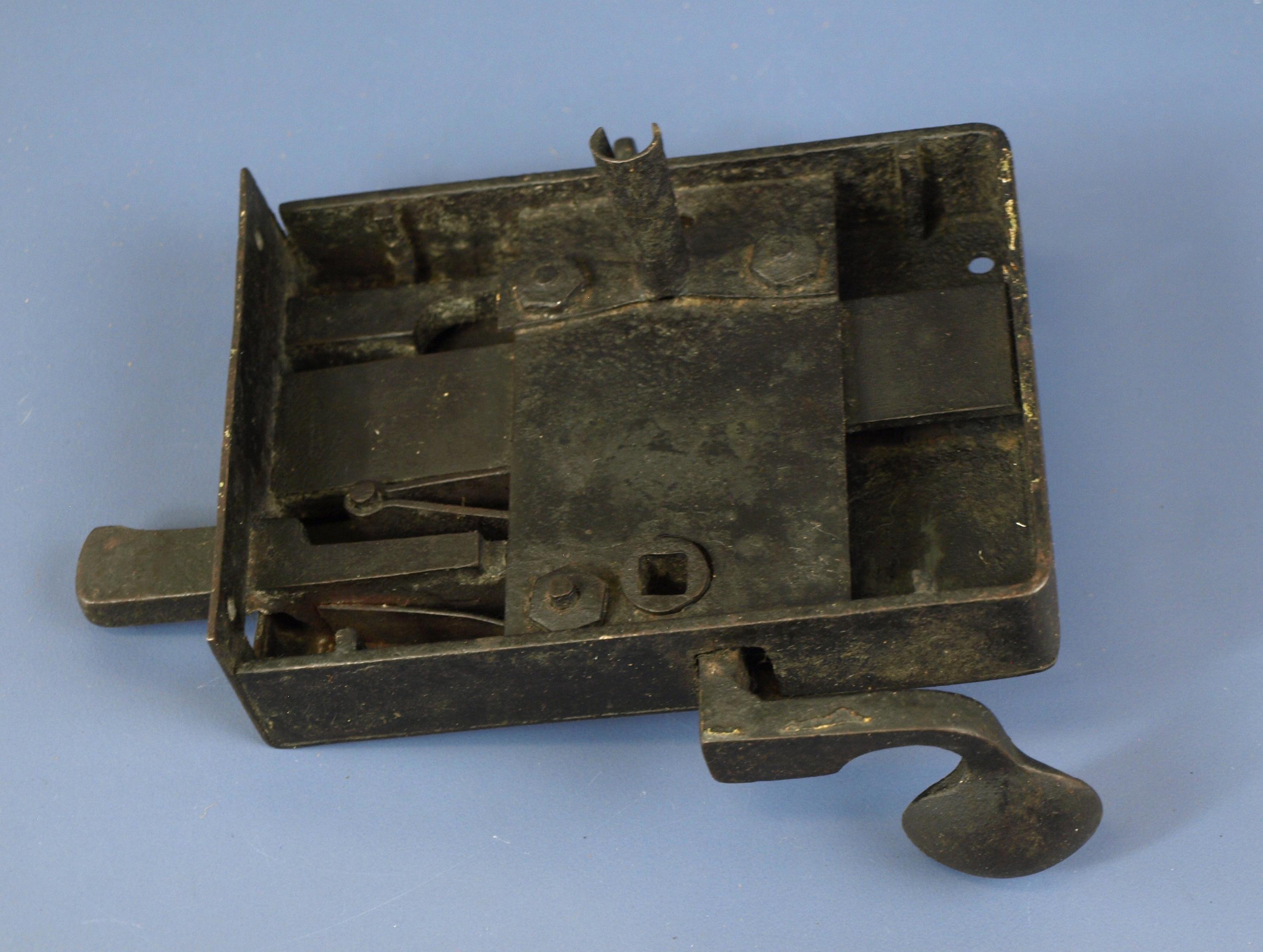 Antique Primitive Elbow Wrought Iron Door Rim Latch Lock Assembly ...