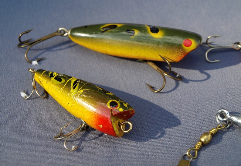 Vintage Wood Top Water Poppers and Metal Chrome Plate and - Etsy