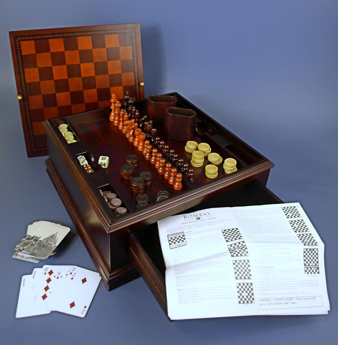 Bombay Company Deluxe Multi Game Box Cherry Wood - Complete Set W ...