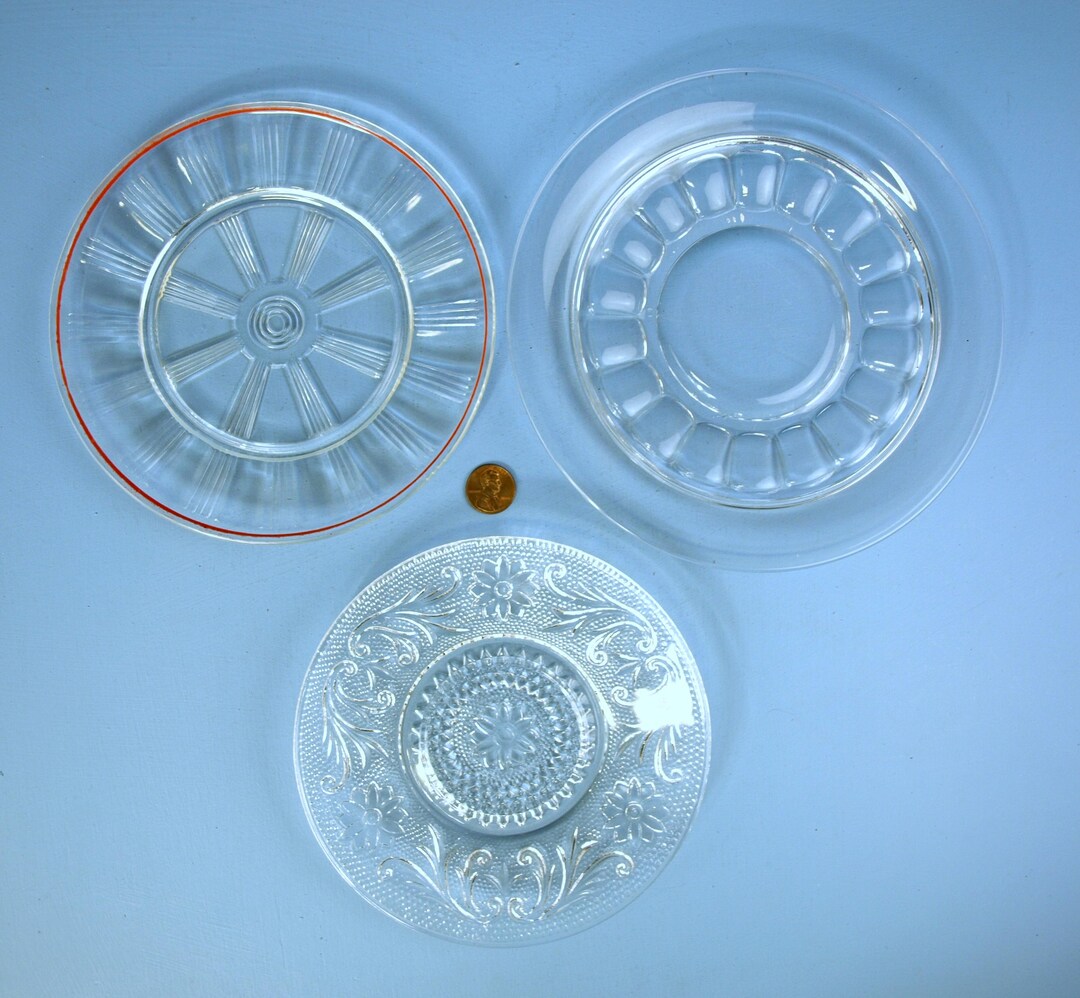 Mid Century Clear Textured Glass Plates, 3 Assorted & Mix-matched ...
