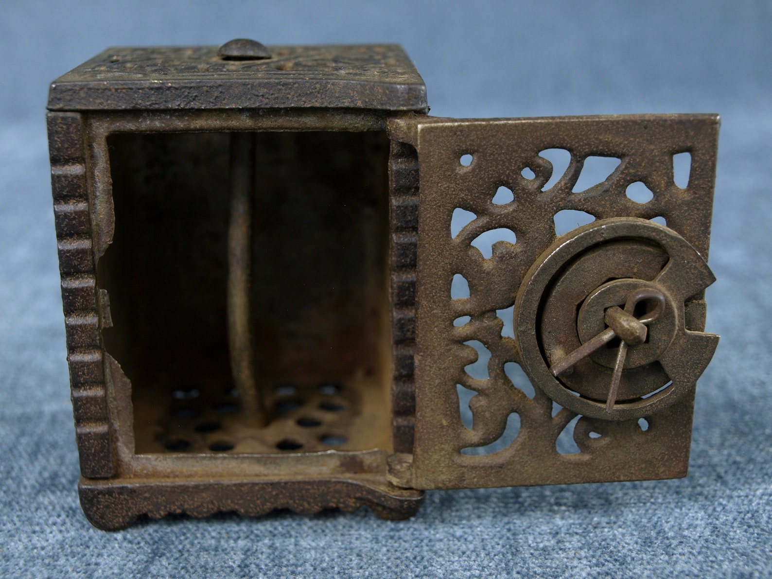 Antique Cast Iron Filigree Miniature Safe Coin Bank With | Etsy