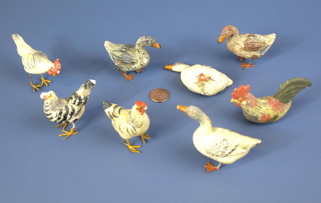 Antique Putz Composition Miniature Farm Animals W Chicken Hens ...