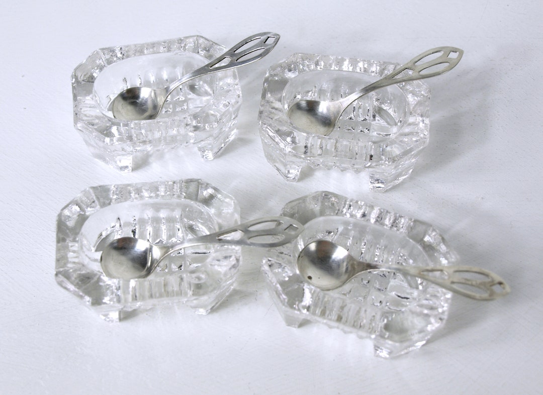 Antique Individual Glass Salt Pinch Cellars With Sterling Silver Salt ...