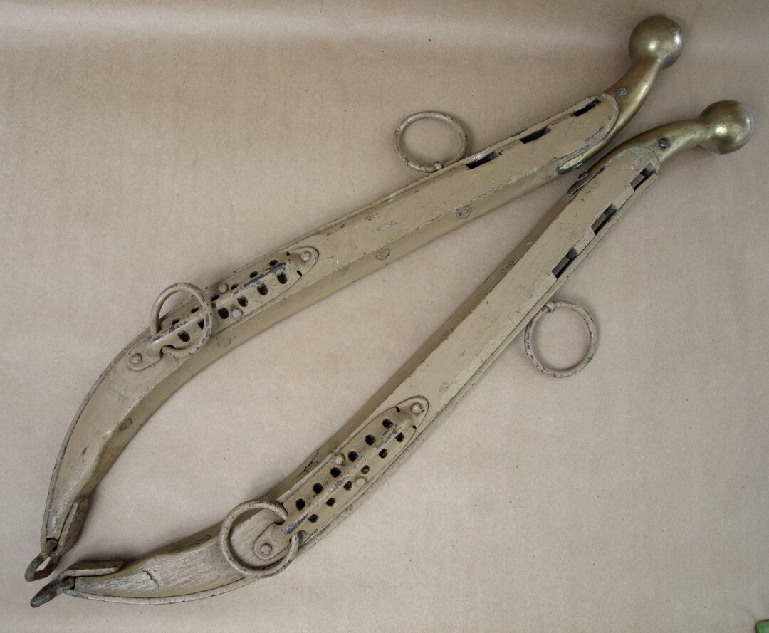 Antique Pair of Wooden / Wood Horse Hames With Brass Ball Yoke Tops ...