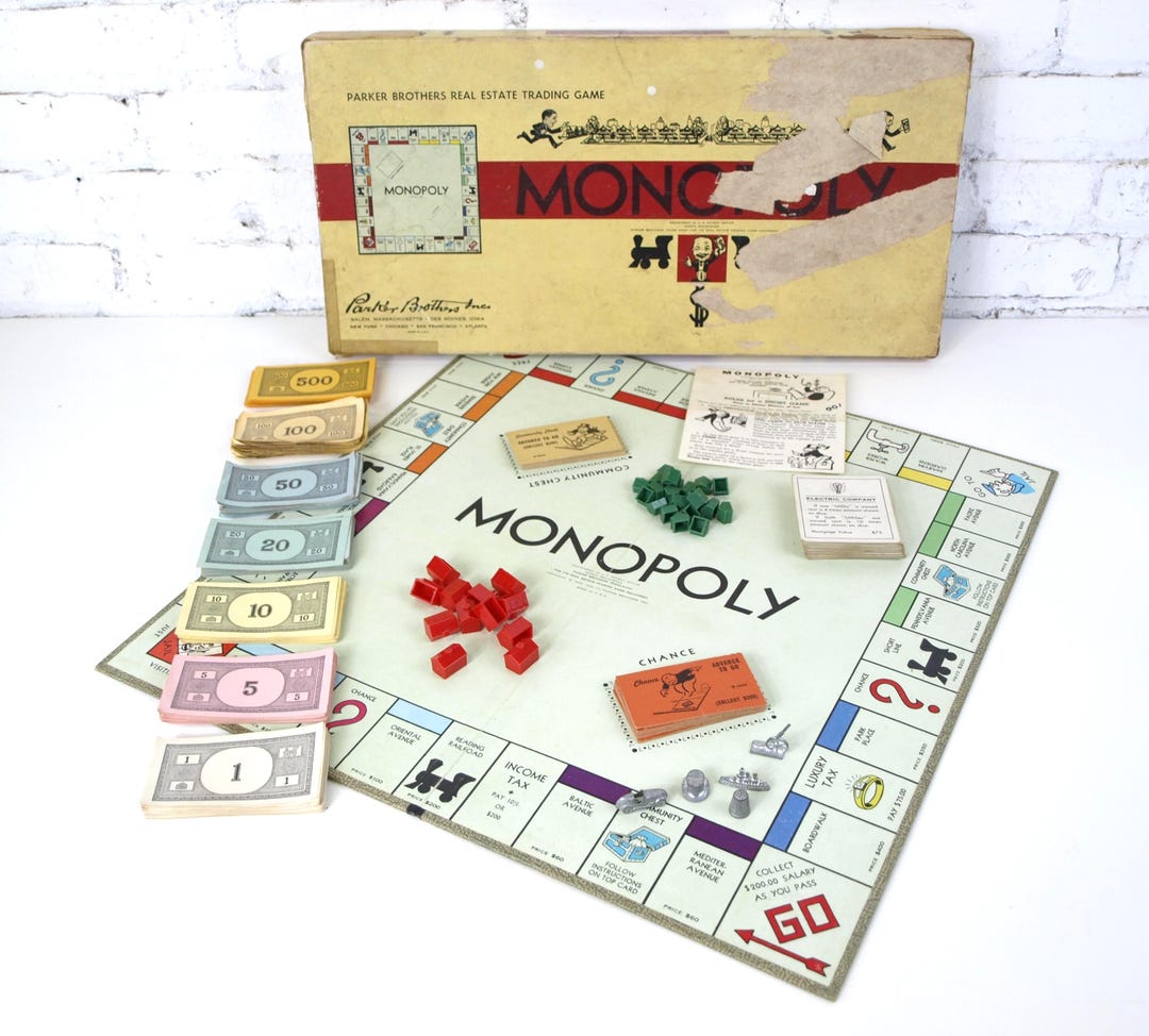 Vintage 1946 Monopoly Game Board With Plastic and Metal Game Pieces ...