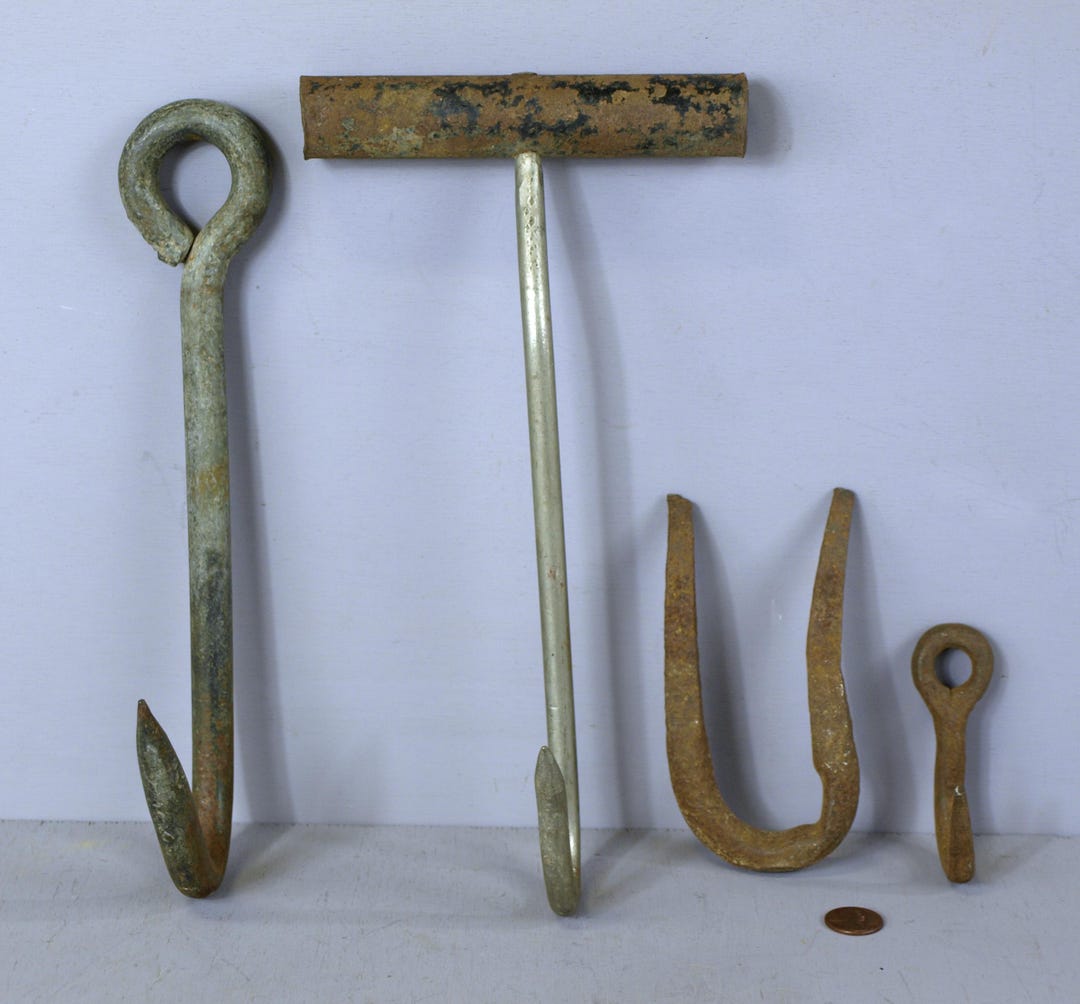 Antique Lot of Primitive Wrought Iron Farm Equipment Hay Bail Hook ...