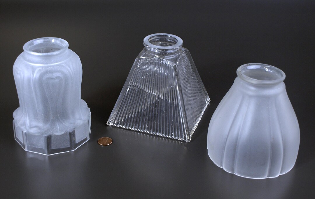 Vintage Frosted and Clear Glass Pendant Light Glass Shades - Sold ...