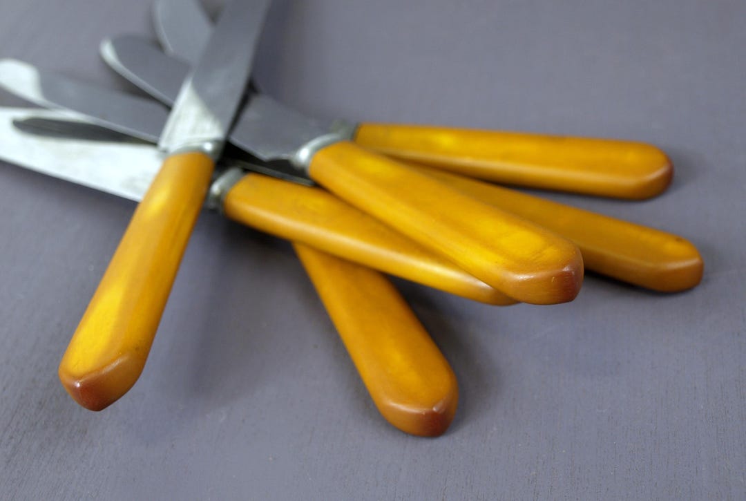 Vintage Federal Butterscotch Bakelite Handle Butter Knives With ...