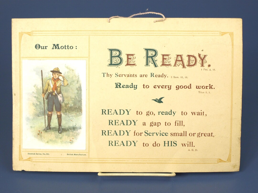 Vintage Rare British Boy Scouts "our Motto" Paper Hanging Sign W ...