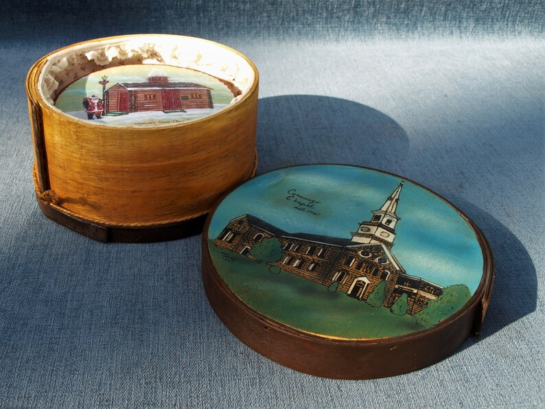 Hand Painted Round Wood Cheese Boxes Depicting Conewago Chapel - Etsy
