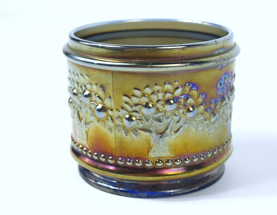 Vintage Fenton Dresser Powder Jar Round Puff Box W/ Orange Tree Pattern ...