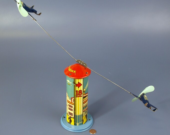 Vintage Marx Sky Hawk Wind up Airplane Tower W/ Key and Planes in Good+ ...
