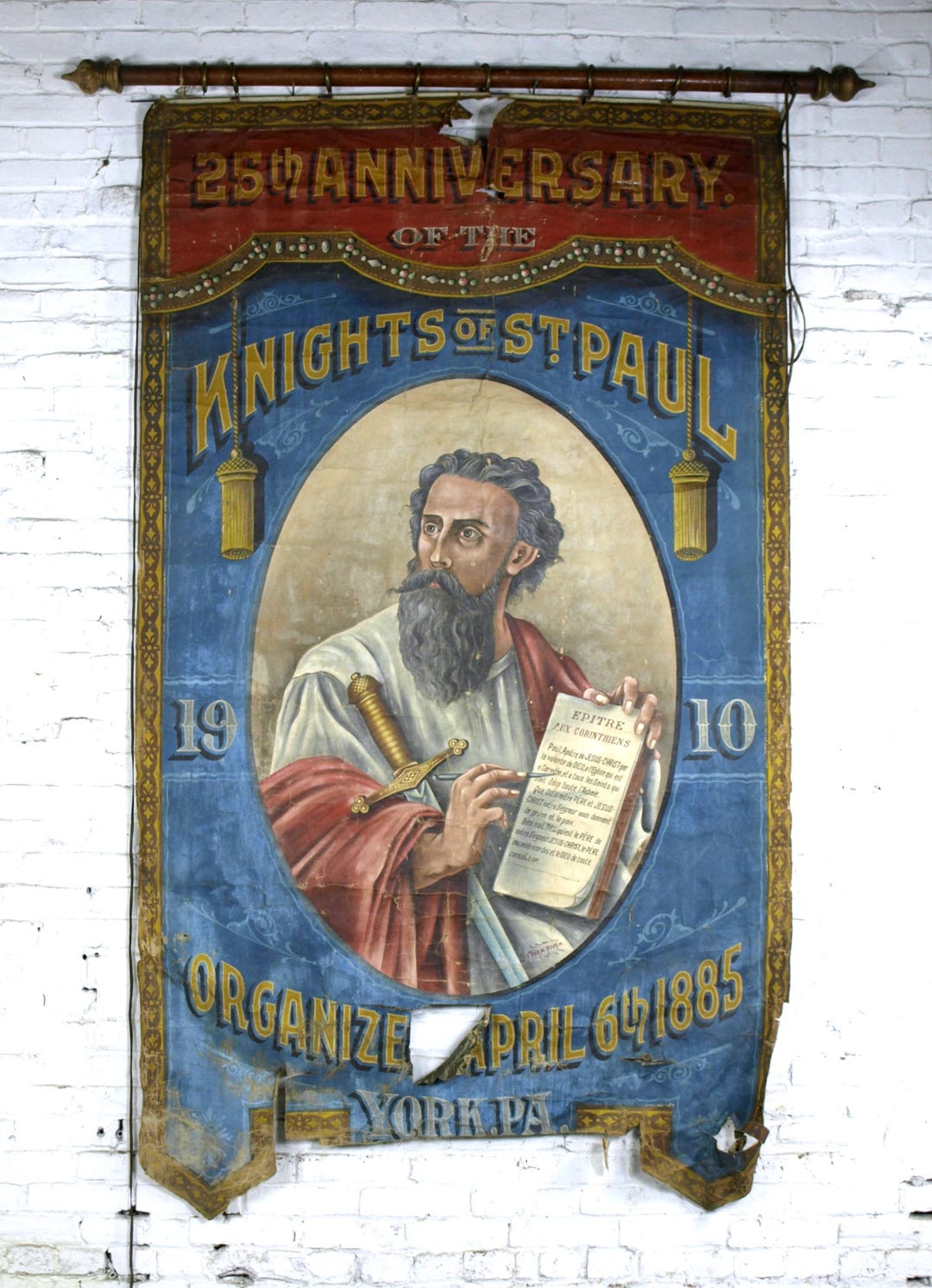25th Ann. of the Knights of St. Paul 1910 Large Antique Hand Painted ...