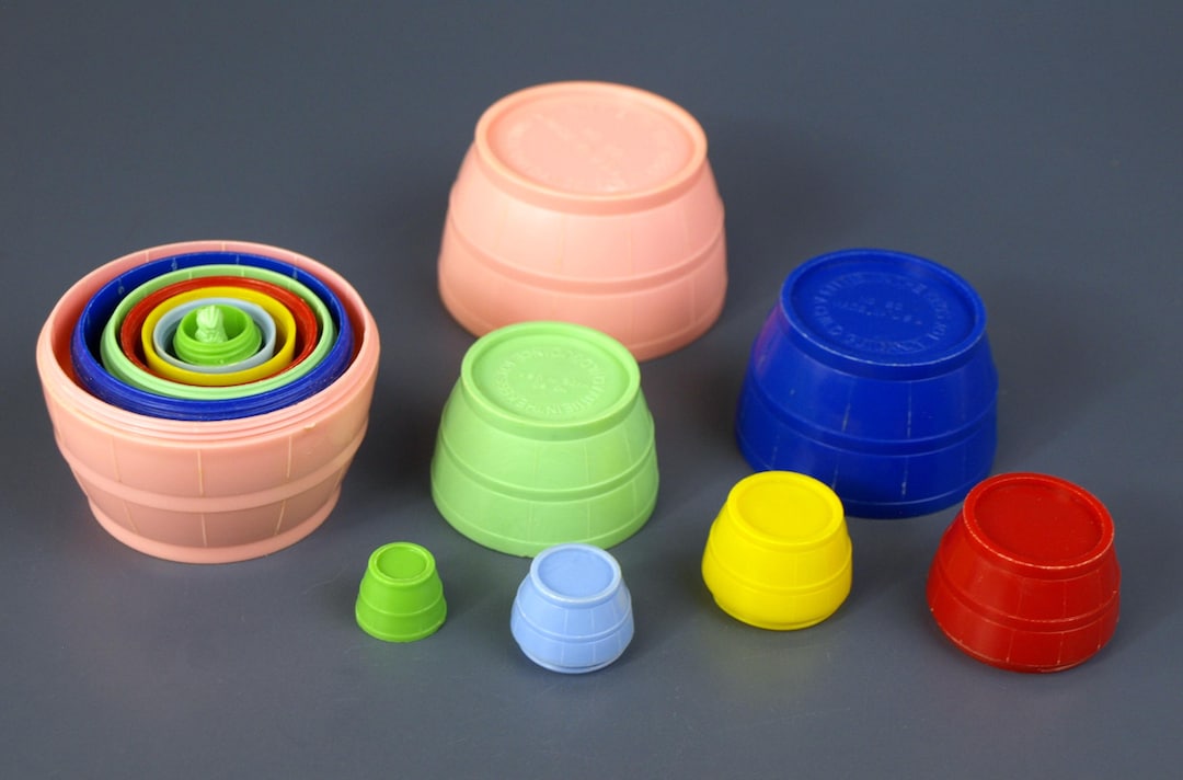 Vintage Pink Kittie in the Kegs Stacking Barrels, Stacking Toy, A Child ...