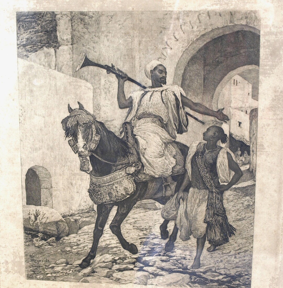 Antique French Engraving “arab Cavalier Starting for the Fantasia ...