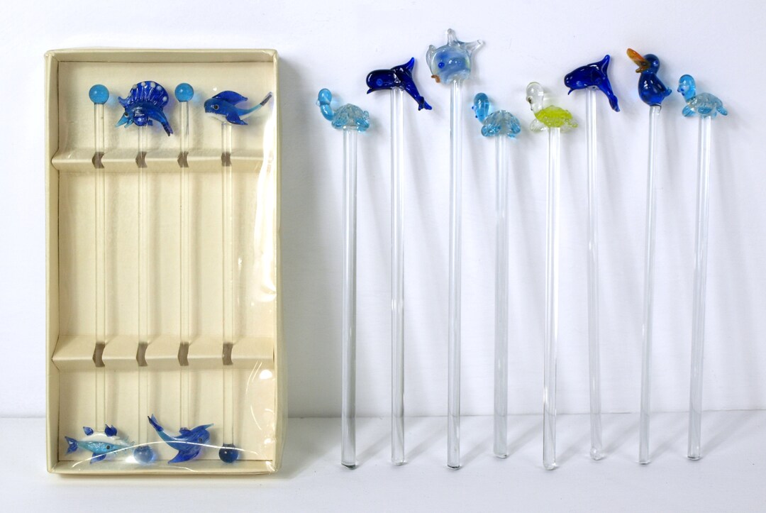 Vintage Lampwork Torched Art Glass Ocean Sea Life Animal Swizzle Stir ...