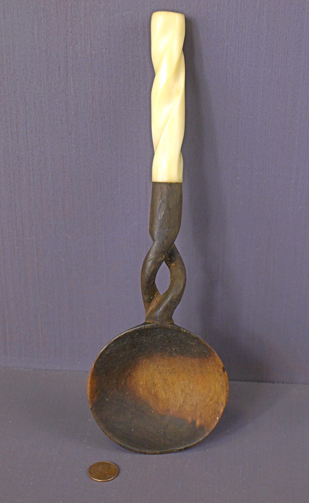 Vintage African Carved Olive Wood Serving Spoon With Twisted Double ...