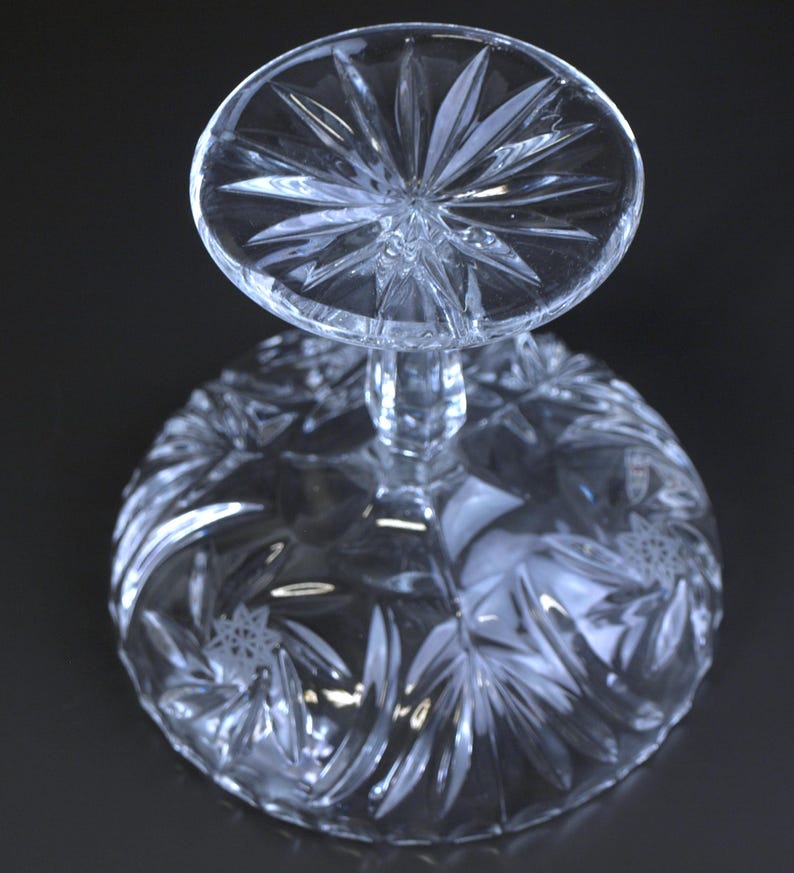 Vintage American Cut Crystal Pressed Glass 5.5" Footed Compote W Etched ...