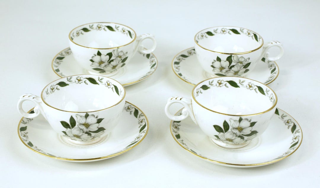 Vintage Lecot Footed Cup & Saucer Set Lec1 Pattern With White Dogwood ...
