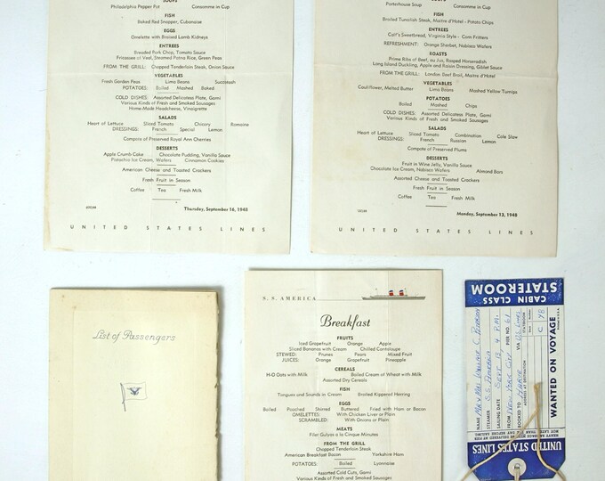 Vintage 1948 Passenger Documents of the United States Lines S.S ...