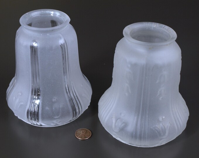 Vintage Frosted Glass Bell Pendant Light Shades W Fleur Di Lis Pattern ...