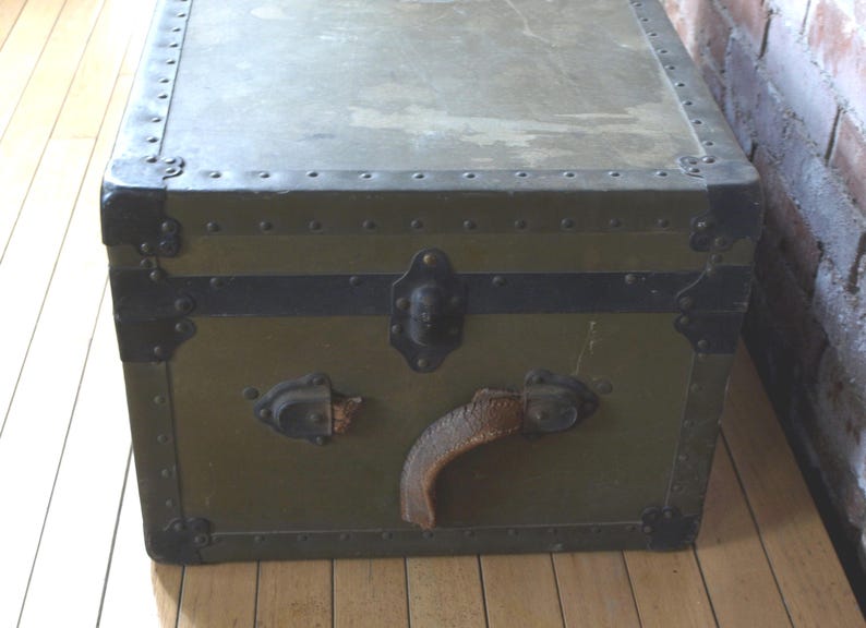 Rare Vintage Genuine National Vulcanized Fiber Travel Trunk in Army ...