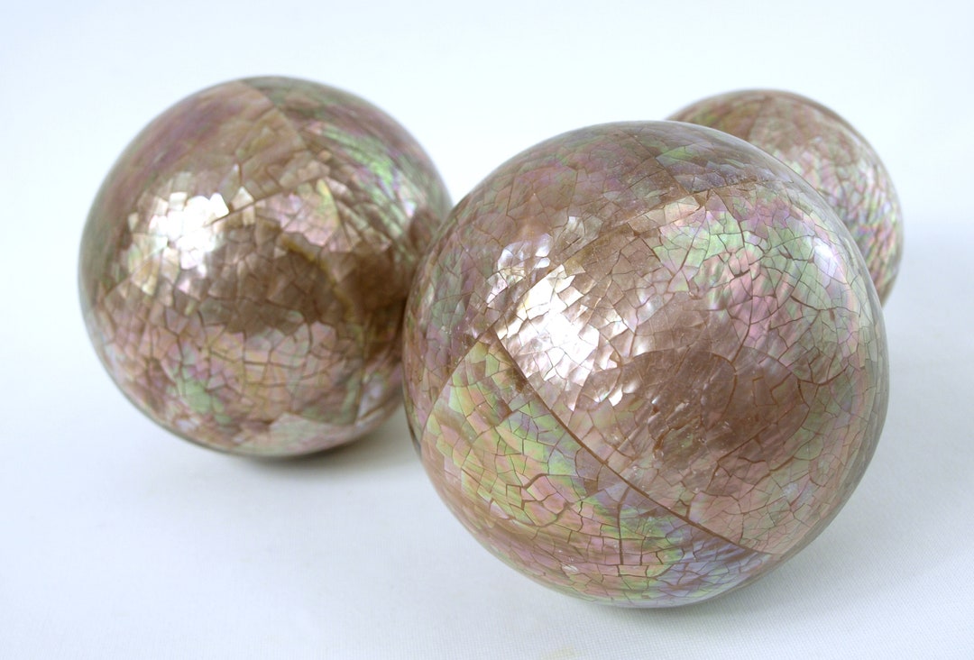 Pink Mother of Pearl Decorative Mosaic Shell Ball Ornaments - Set of 3 ...