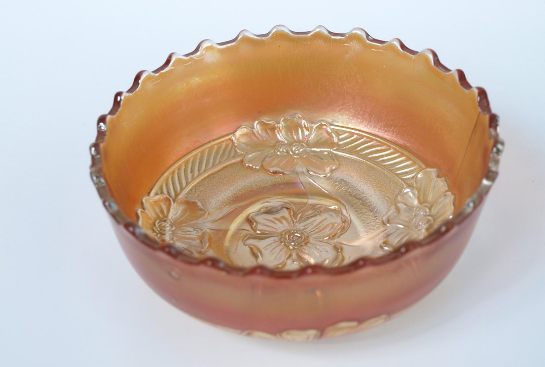 Antique Dugan Marigold Carnival Glass Apple Blossoms Pattern Round ...