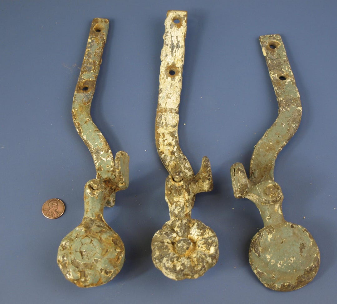 Antique Cast Iron Shutter Dogs W/ Decorative Flower Design, Set of 3 ...