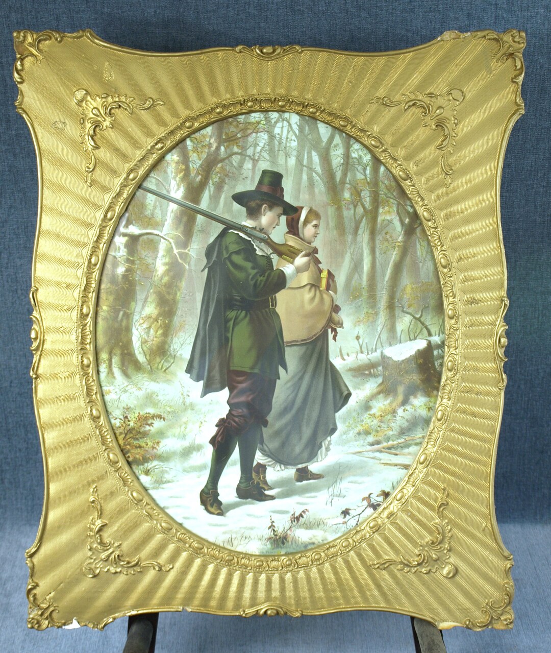 John Alden and Priscilla Wedded 1903 Antique Lithograph Print by ...