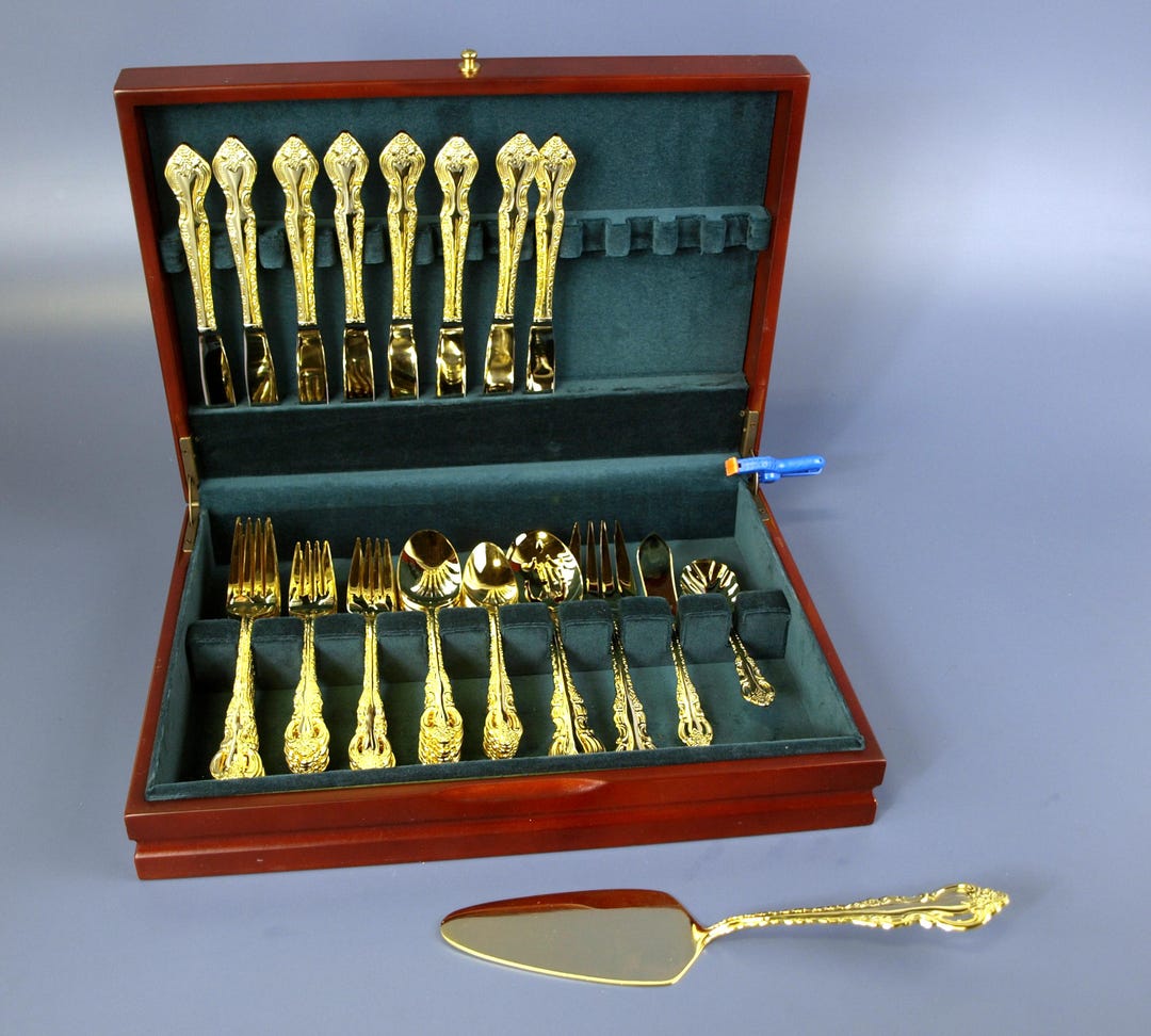 Wallace Golden Countess 24K Gold Plated Complete Flatware Utensil Set ...